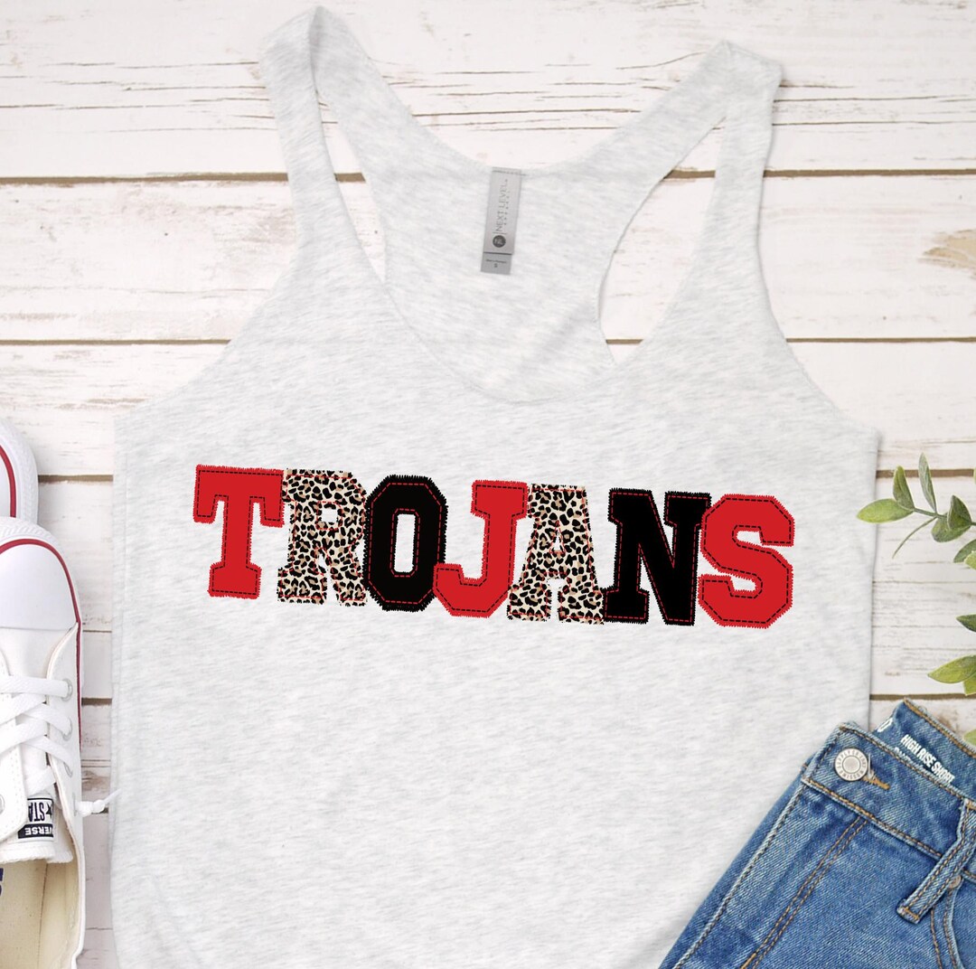 TROJANS Faux Applique Red, Black and Leopard Print | Digital Download | PNG - Etsy
