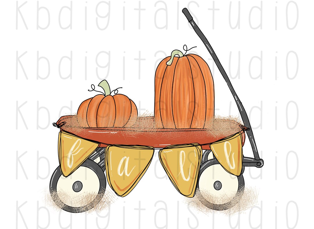 Pumpkins in a Wagon Yellow Banner Digital Clip Art fall Time Autumn PNG ...