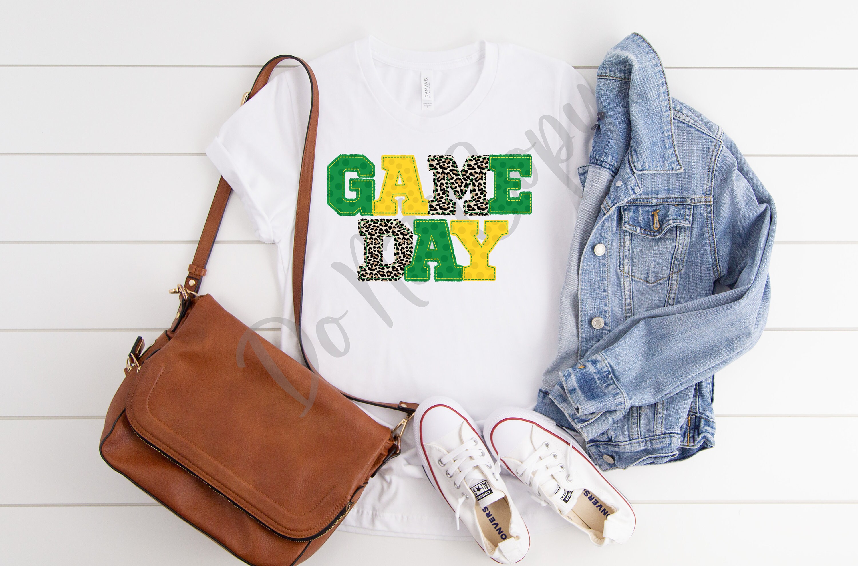 Green Yellow and Leopard Print GAME DAY Faux Applique - Etsy