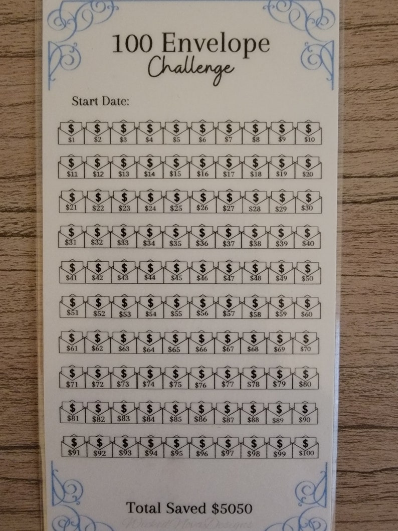 100 Envelope Savings Challenge, A6 Laminated Savings Tracker ...