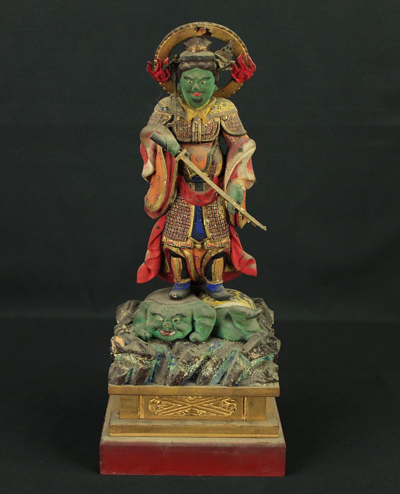 Shitenno 四天王 (four Heavenly Kings) 34.8cm Wood Carving Buddhism Statue ...