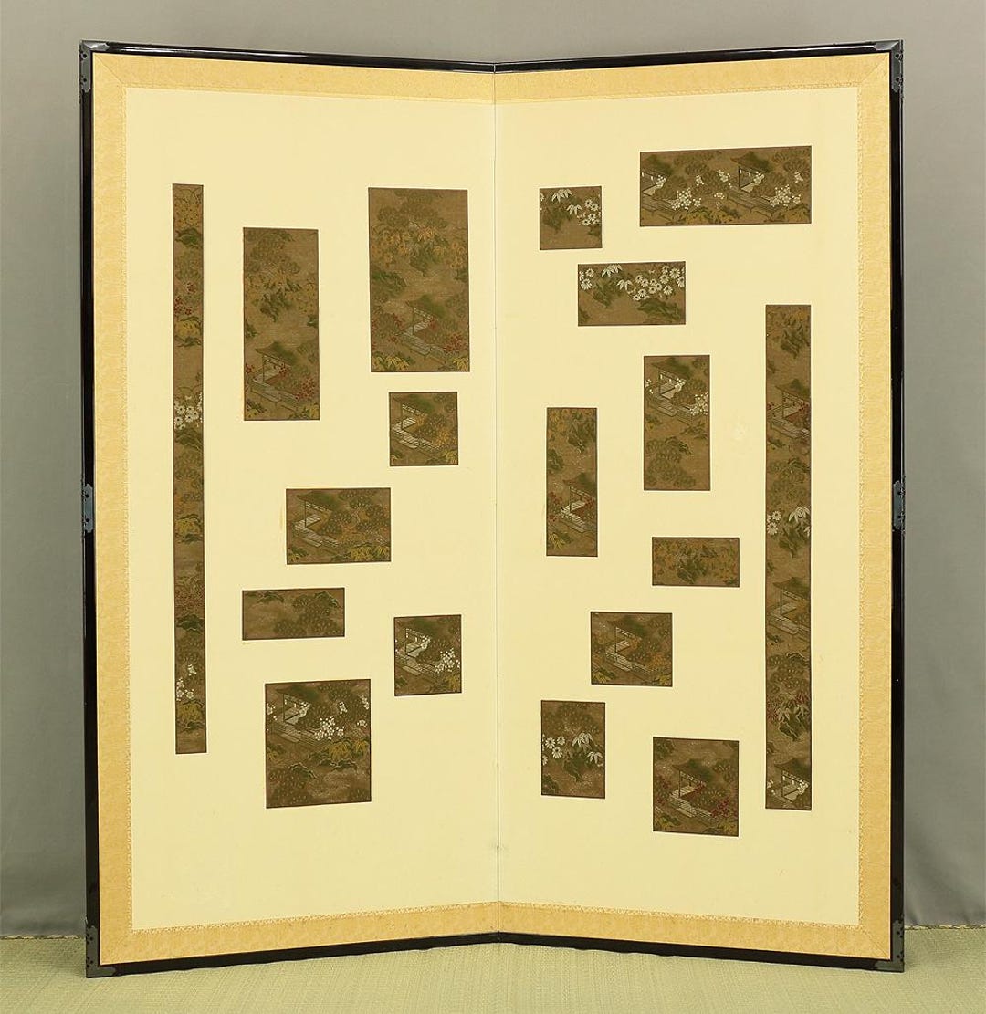 Embroidery 'palace Gardens and Flowers' Byobu Folding Screen Room ...