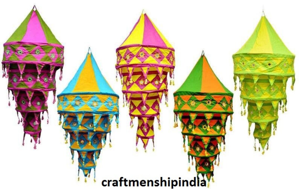 5 Pcs Indian Traditional Lamp Shade Cotton Lanterns Lamp | Etsy