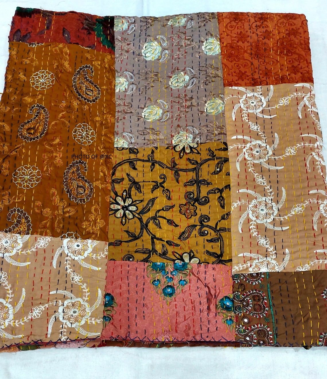 Indian Cotton Patchwork Embroidered Kantha Quilt - Etsy