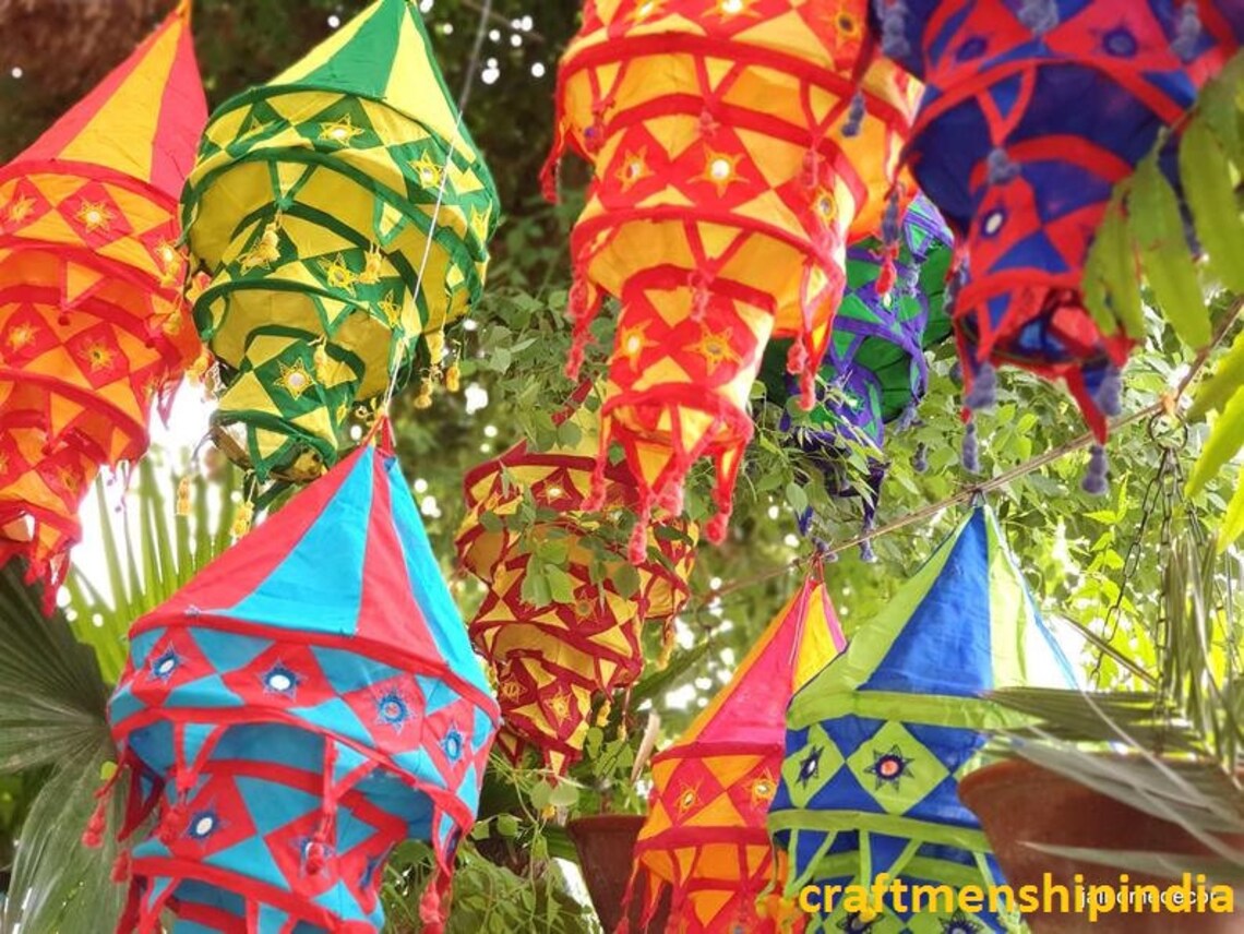 100 Pc Indian Traditional Lamp Shade Cotton Lanterns Lamp | Etsy
