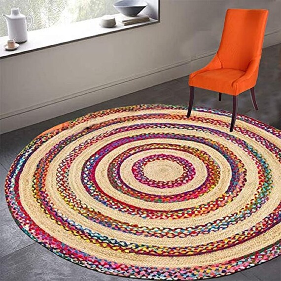 Round Multicolor Jute & Chindi Flower Area Rug Home Décor - Etsy