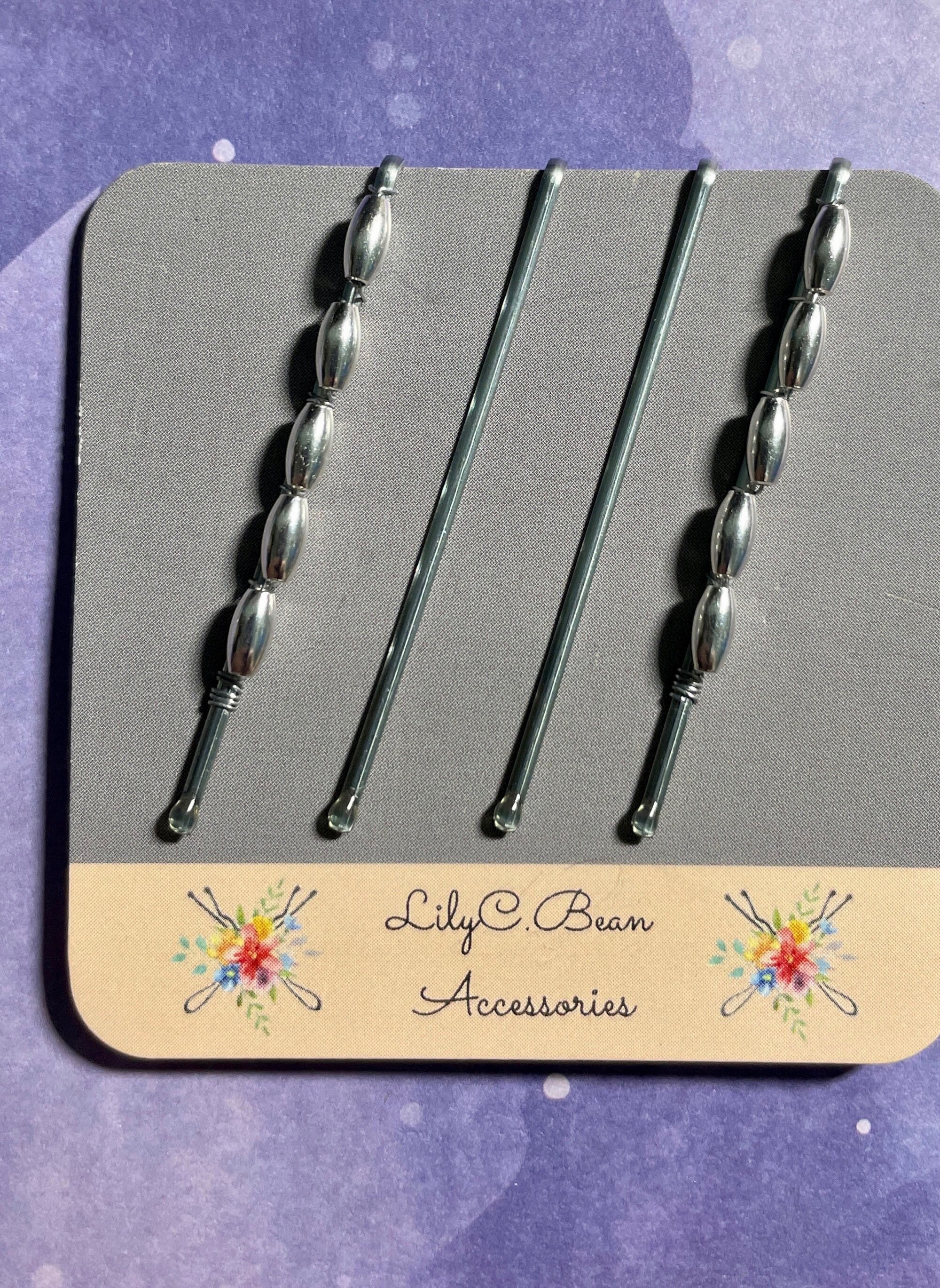 Silver Beaded Bobby-pins, Set of 4 - Etsy
