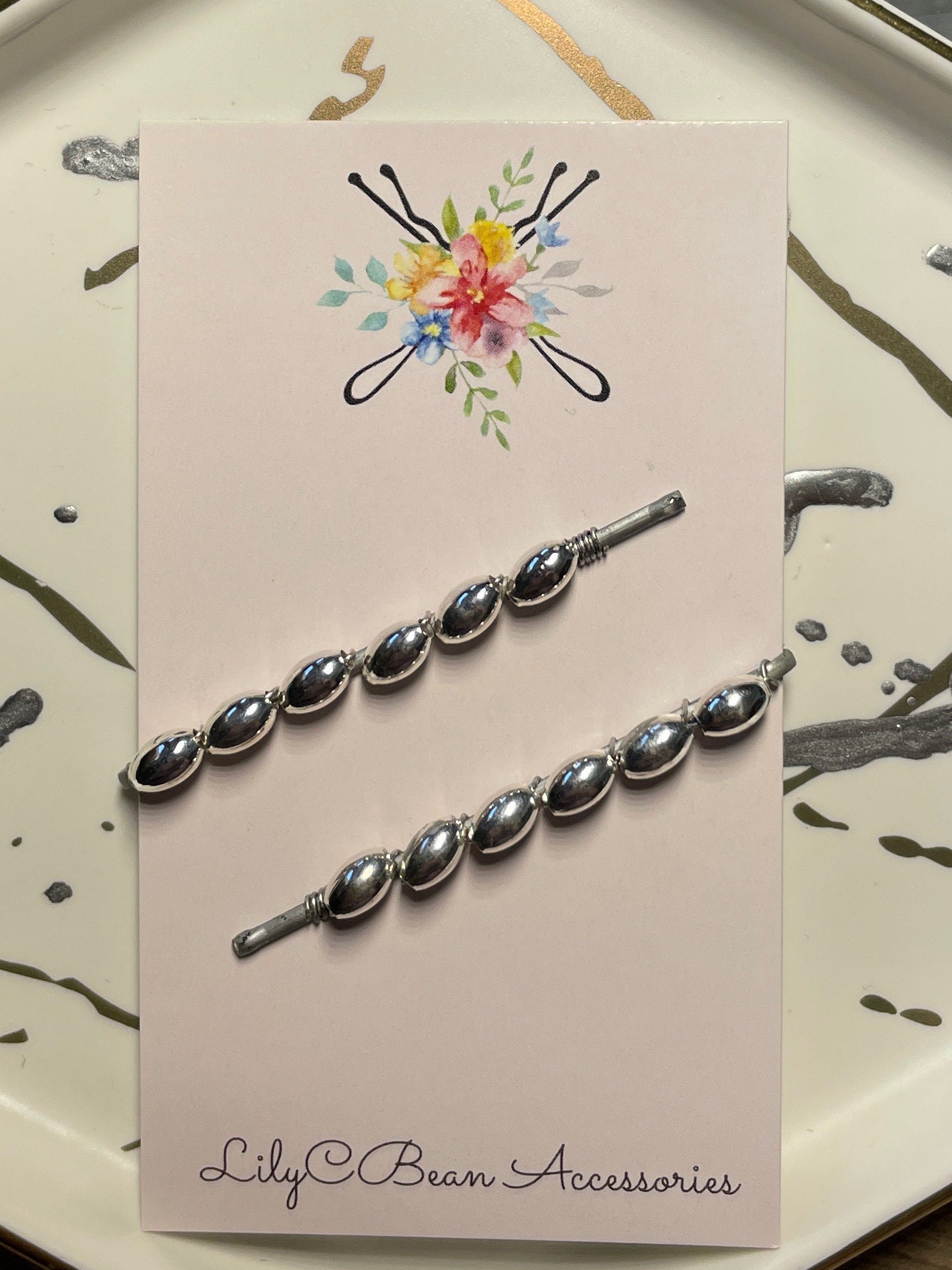 Silver Beaded Bobby-pins Set of 4 - Etsy