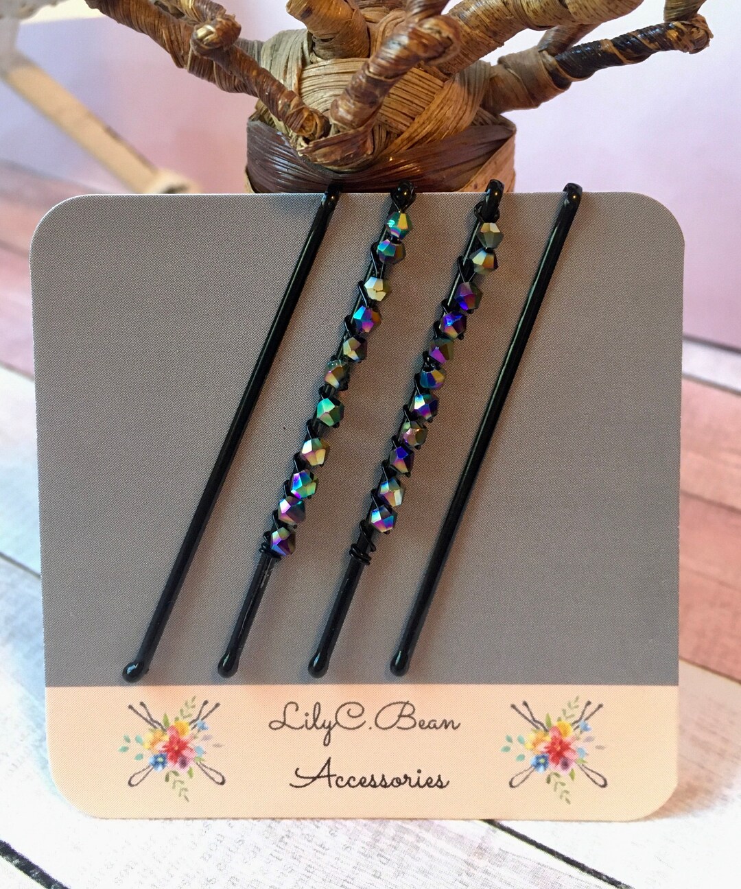 Black Bobby Pins With Iridescent Austrian Crystals - Etsy
