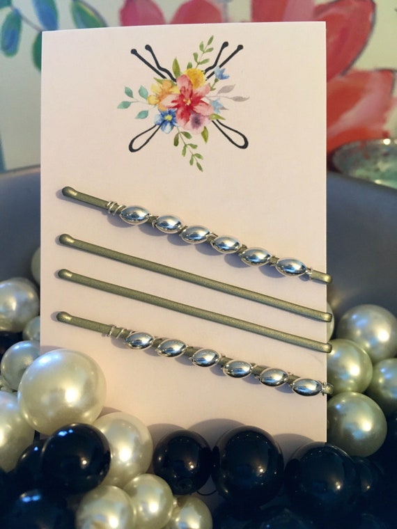 Silver Beaded Bobby-pins Set of 4 | Etsy