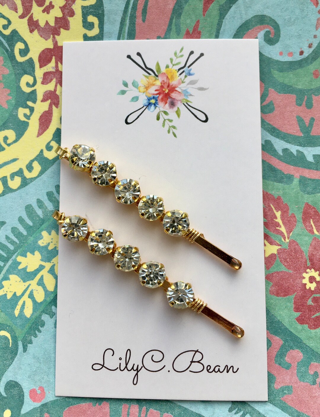 Rhinestone Bobby-pins. Set of 2. Choose Silver or Gold. - Etsy