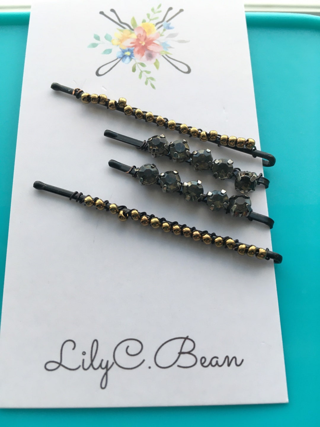 Black Rhinestone Hair Pins & Black Bobby Pins With Gold Beads - Etsy
