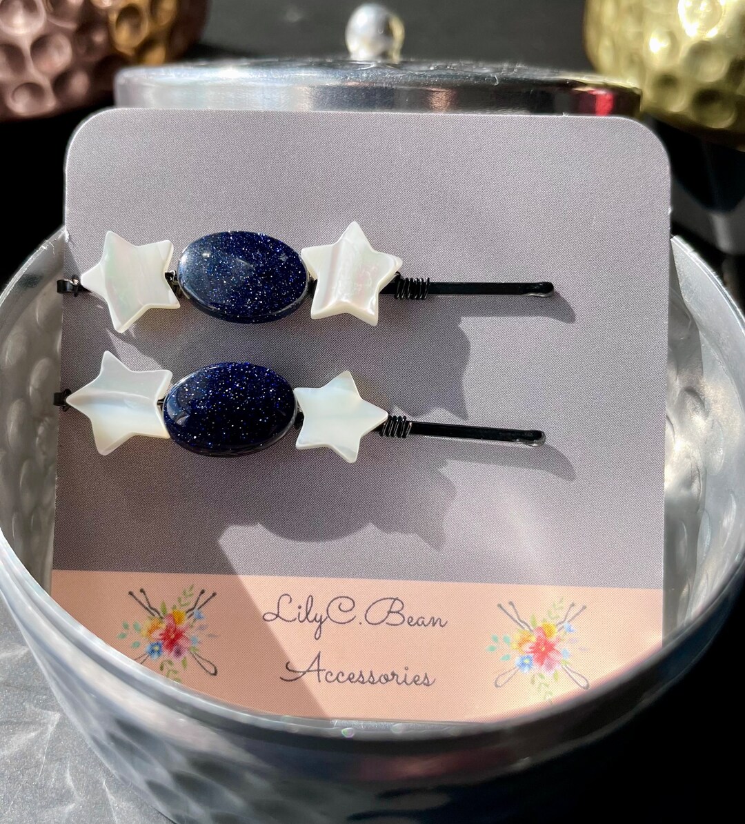 Midnight Sky Bobby Pins. Blue Sandstone & Shell Star Bobby-pins - Etsy