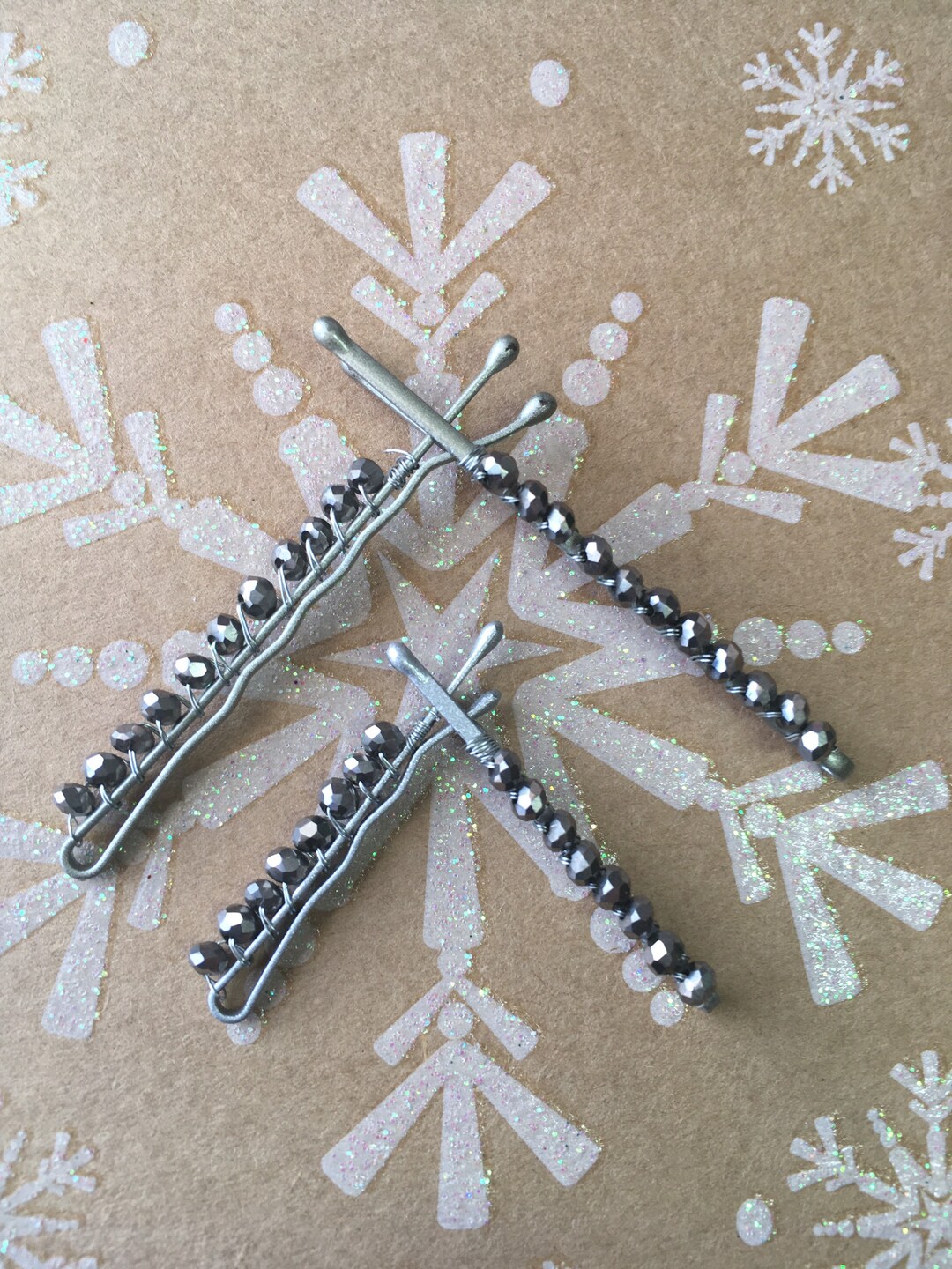 Metallic Crystal Beaded Bobby-pins. Set of 4 Pins. - Etsy