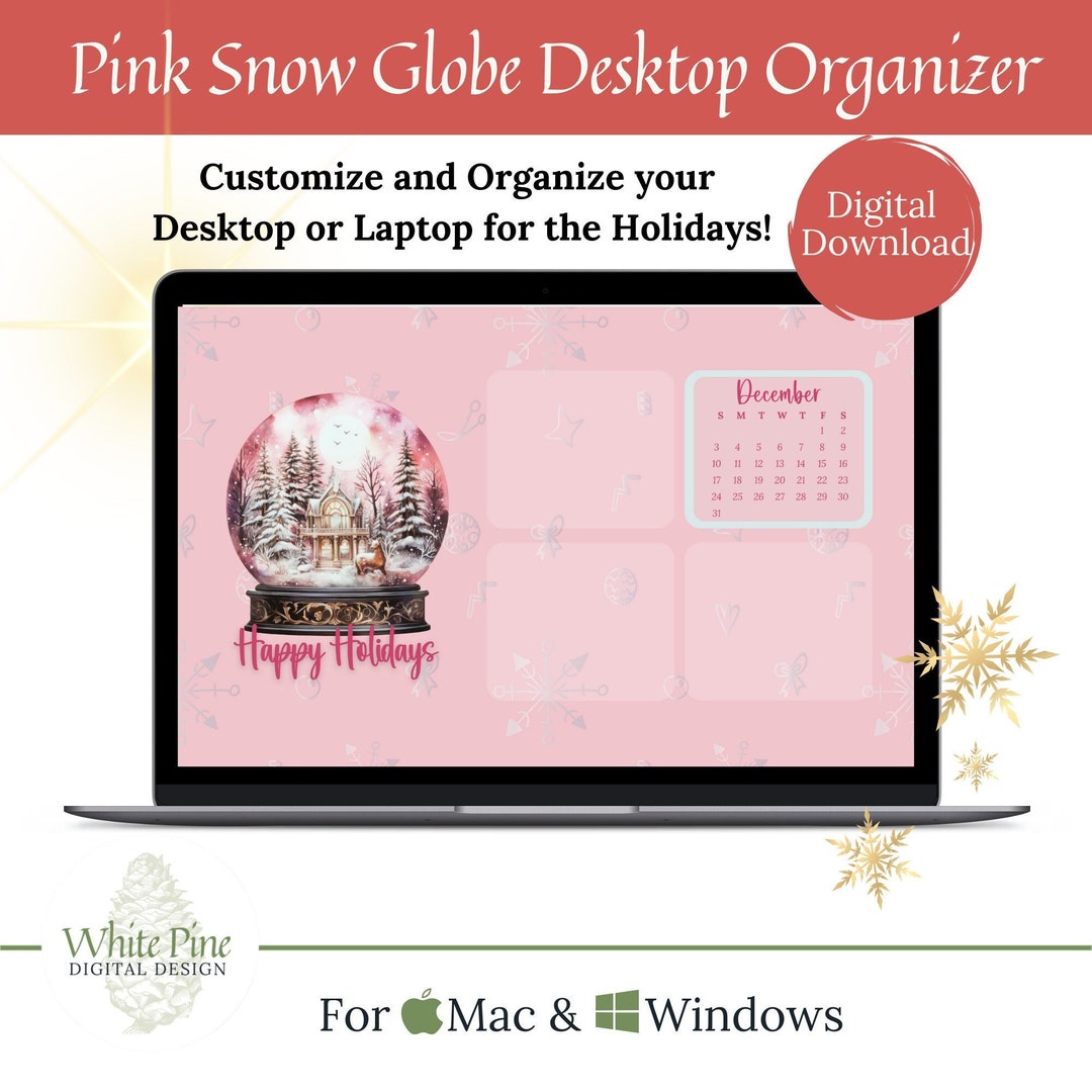 Pink Snow Globe Christmas Themed Desktop Wallpaper Organizer - Etsy
