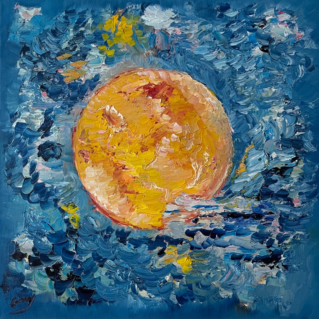 Full Moon at Night, Oil Painting, Wall Art, Modern Art, Home Decor ...