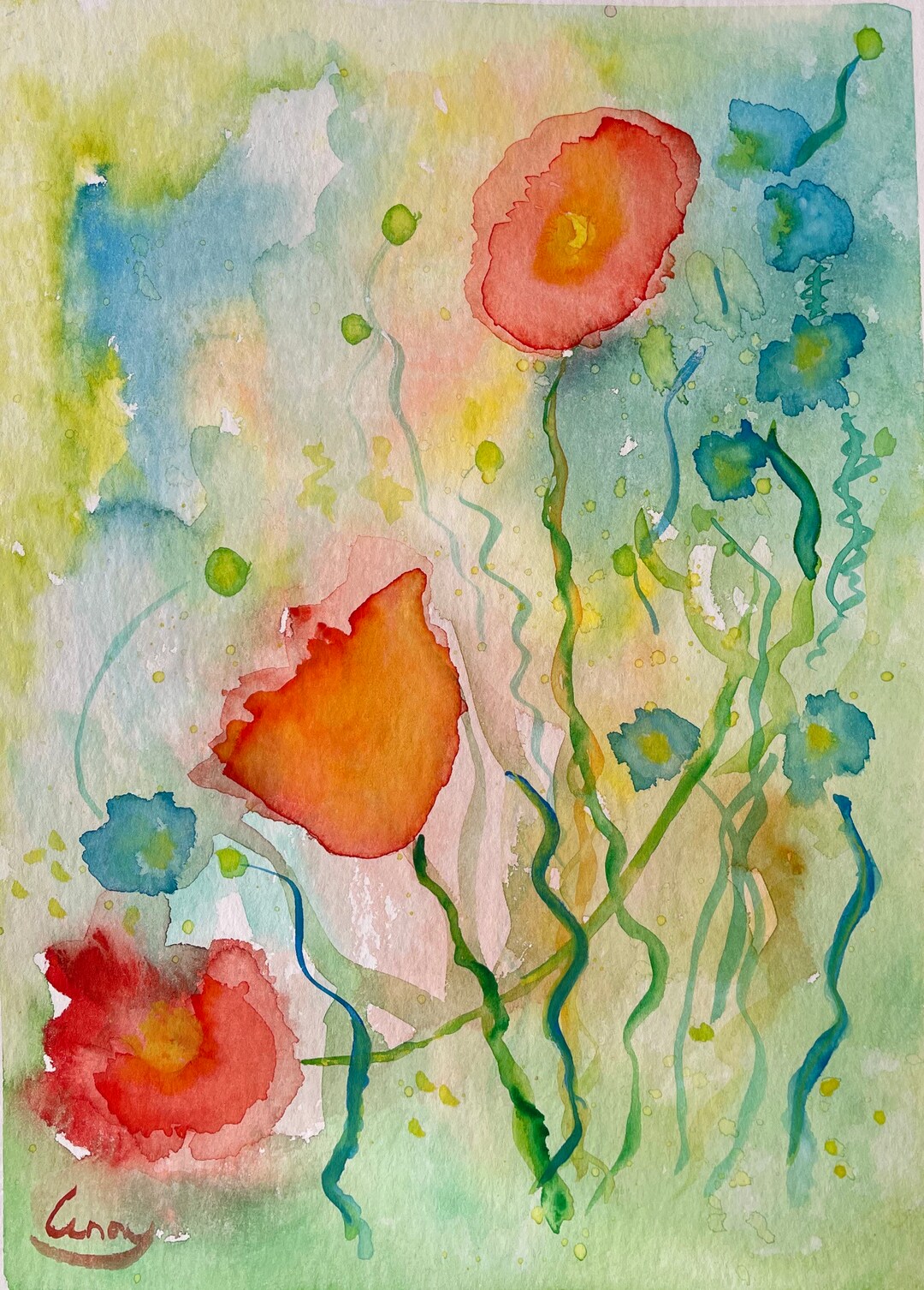 Watercolor Painting Poppy Floral Artwork Wall Decor Art Hand-painted ...