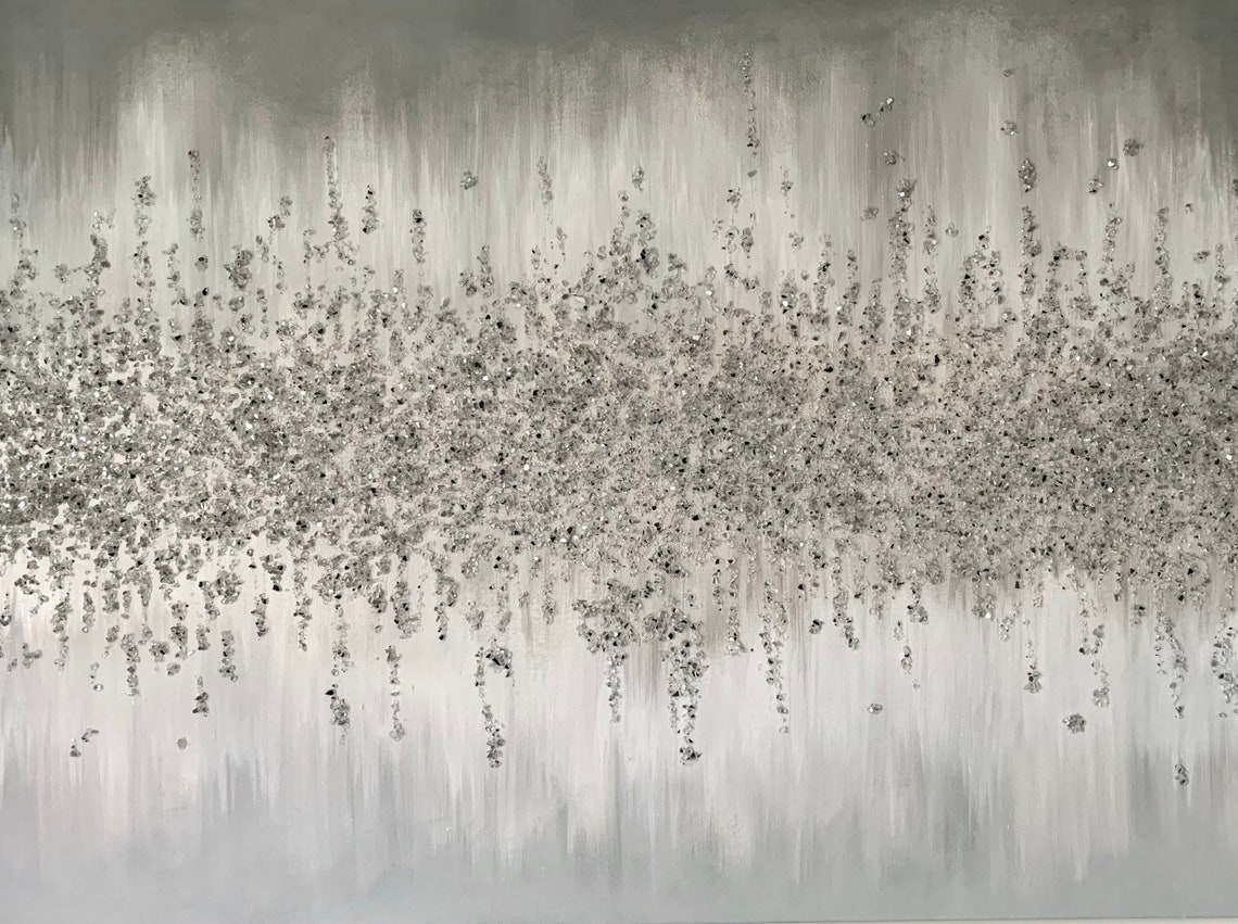 Large Grey Sliver White Abstract Silver Grey Glitter Wall - Etsy