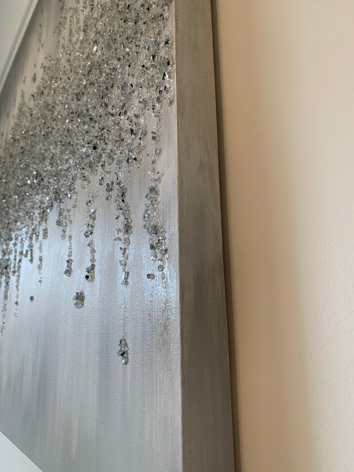 Large Grey Sliver White Abstract Silver Grey Glitter Wall - Etsy
