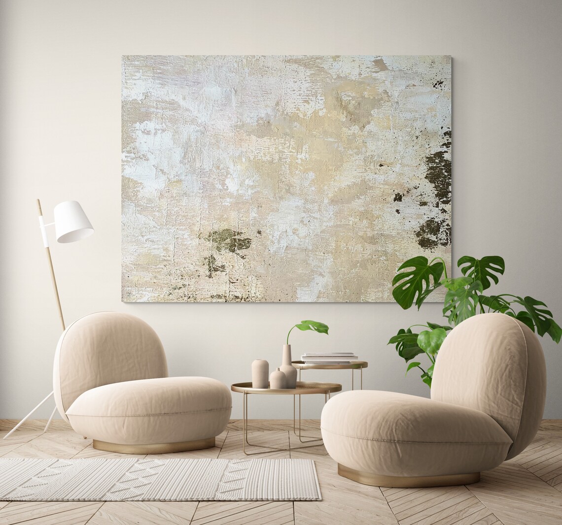 Große original Acryl Leinwand Malerei neutrale Beige gold | Etsy