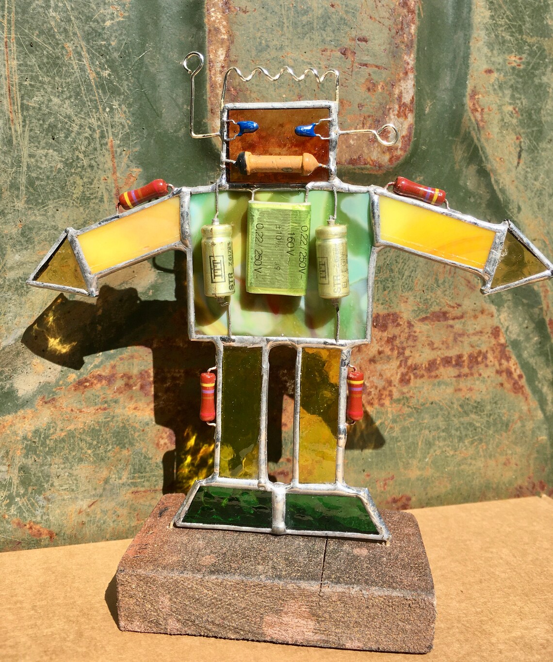 Retro Stained Glass Robot Art Sculpture Recycled Wireless | Etsy