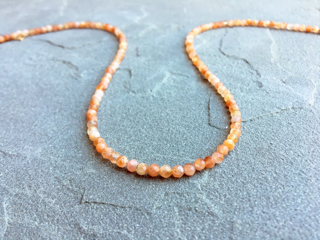 Sunstone Beaded Necklace, Sunstone Beaded Choker, Dainty Sunstone ...