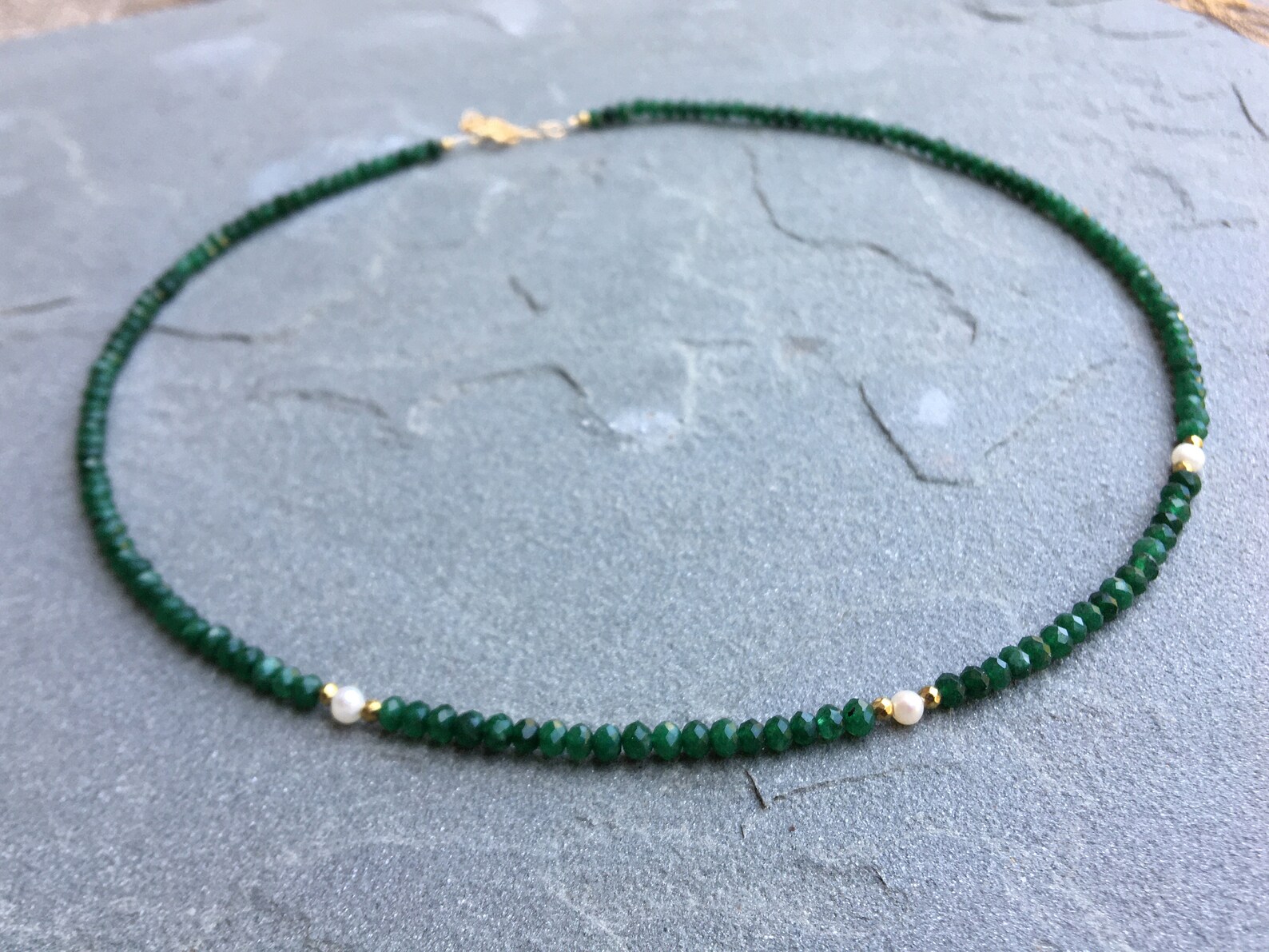 Green Jade Necklace Green Jade Choker Jade Beaded Necklace - Etsy