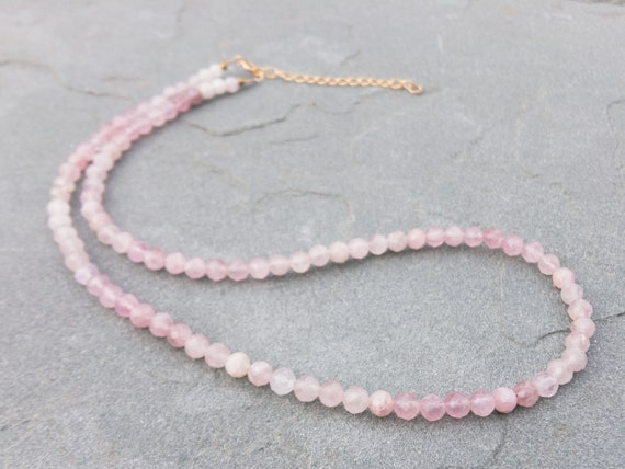 Pink Quartz Necklace Rose Quartz Necklace Faceted Quartz - Etsy