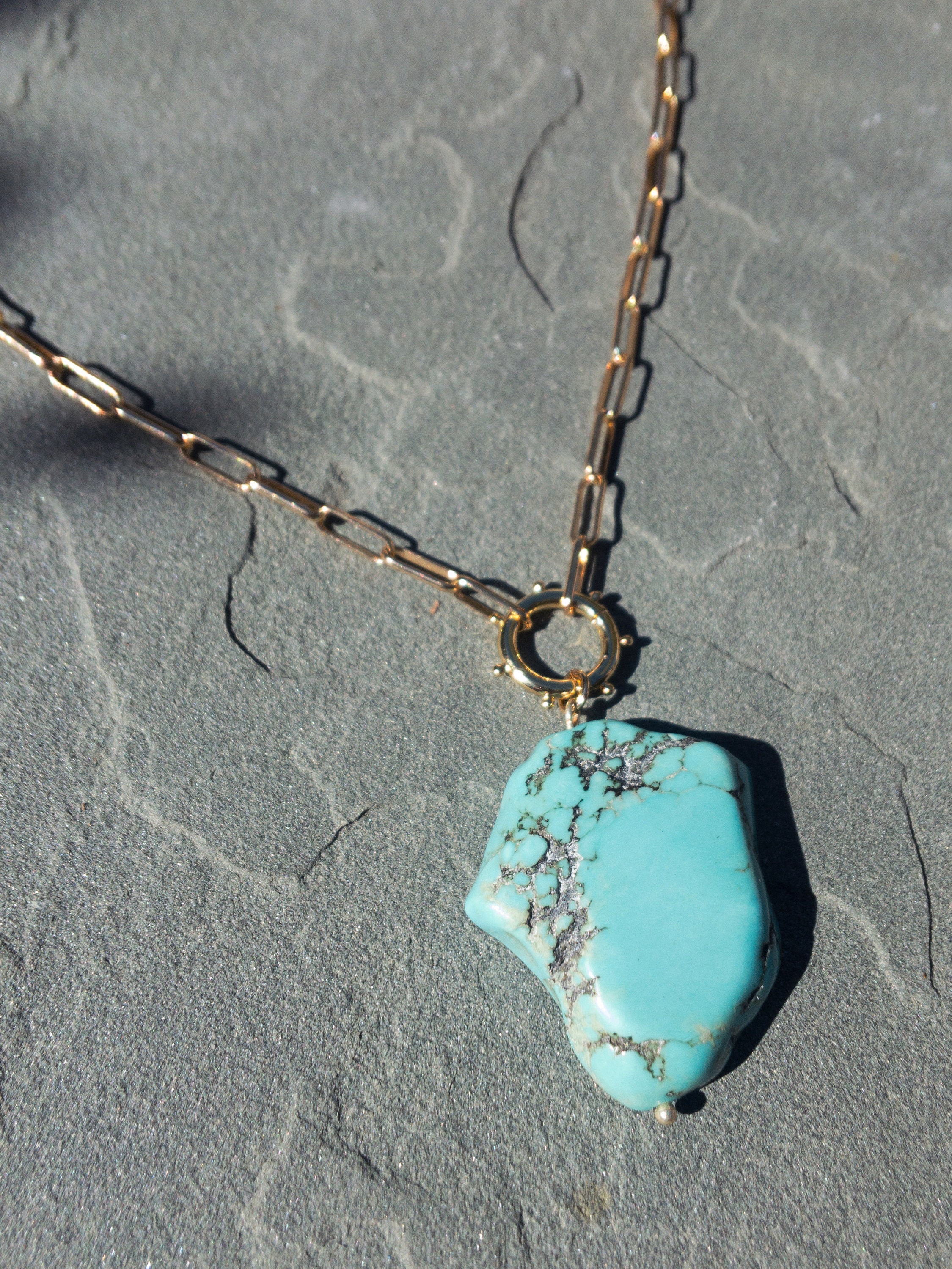 Turquoise Slab Pendant Necklace Gold Carabiner Necklace Boho - Etsy