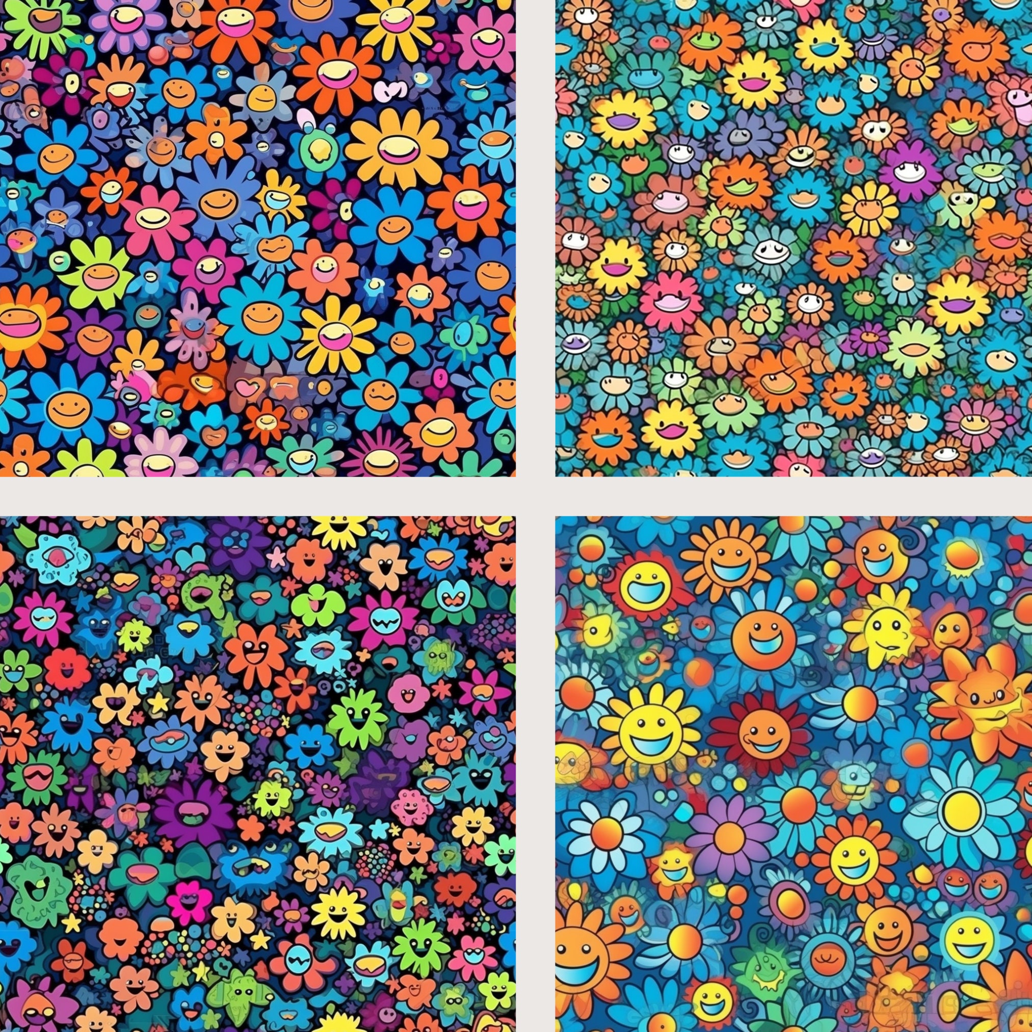 Groovy Flower Pattern Cute Happy Faces Flower Digital Paper Seamless ...