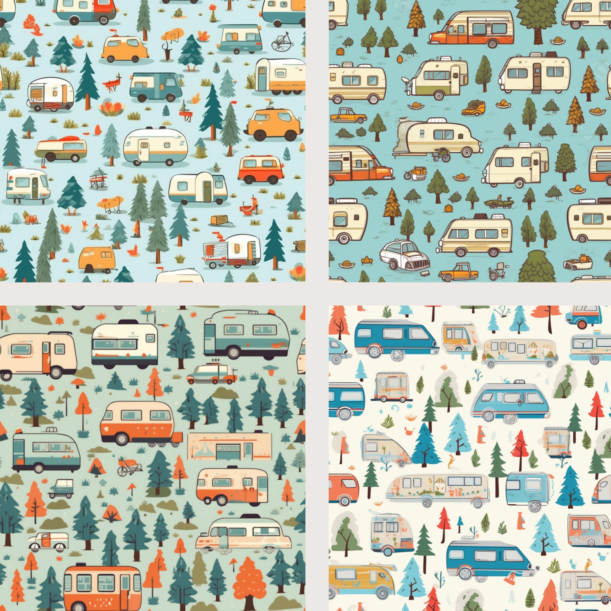 Lets Go Camping Digital Seamless Pattern Camping Fun Outdoors Digital ...