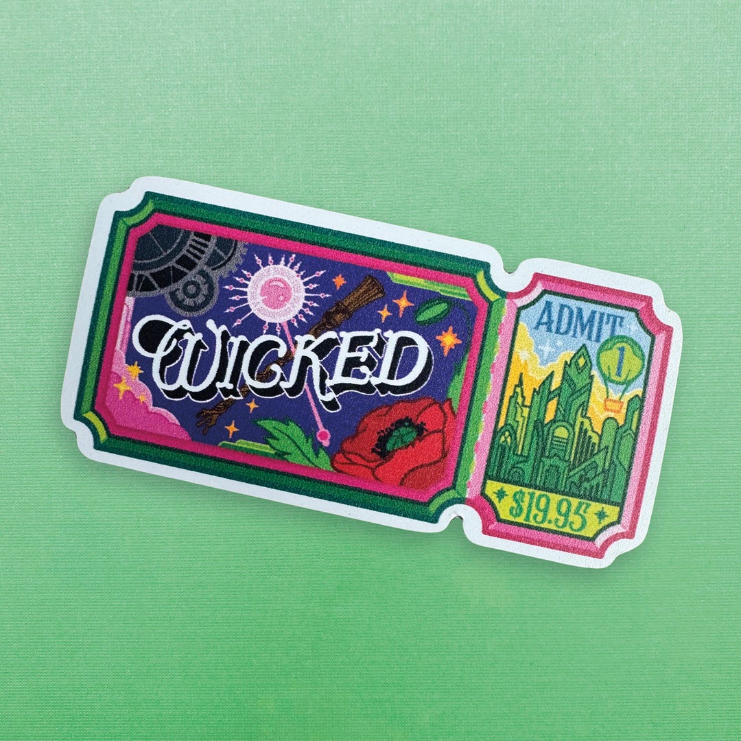 Wicked Ticket Vinyl Sticker | Vinyl Sticker | Detailed | Musical ...