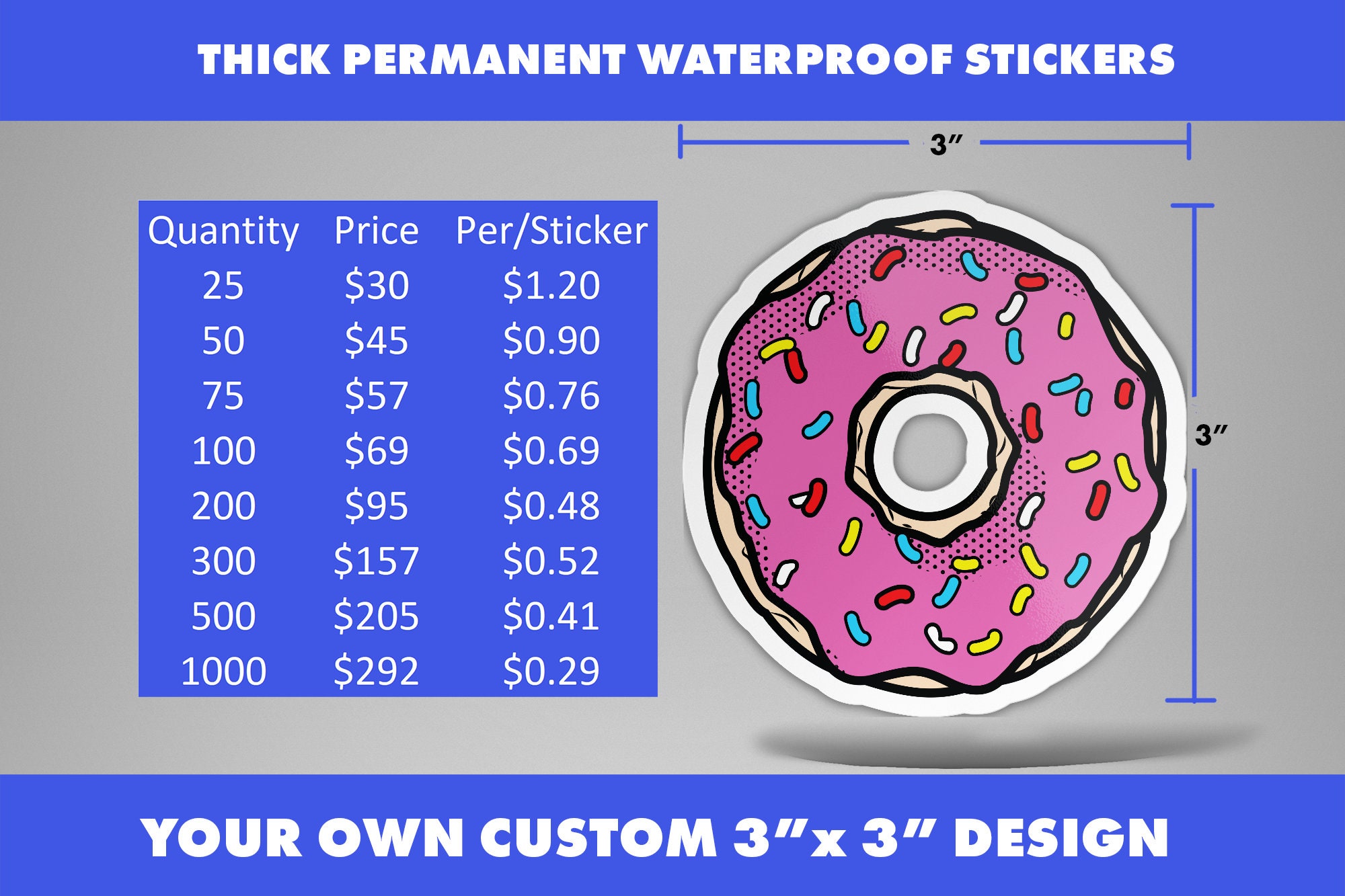 Thick Custom 3 x 3 Vinyl Sticker Decals Your Own | Etsy