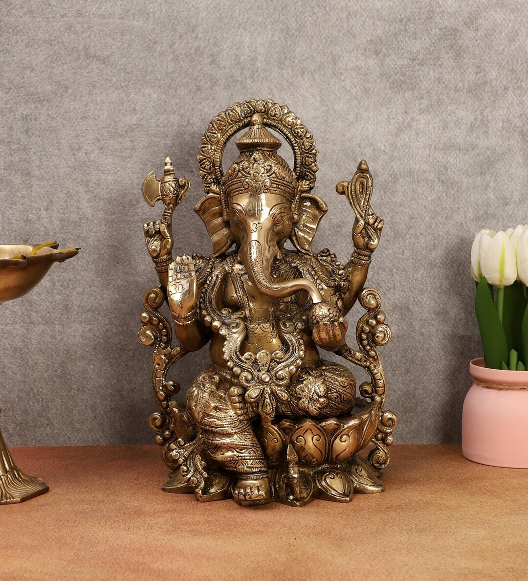 12 Inches Brass Ganesha Statue, Brass Ganesha Idol, Ganesha Statue for ...
