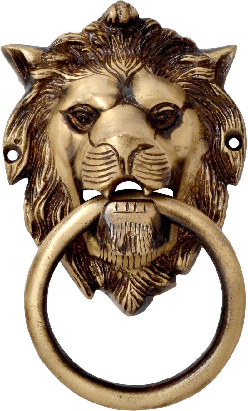 Brass Lion Design Door Knocker With Ring Antique Brass - Etsy