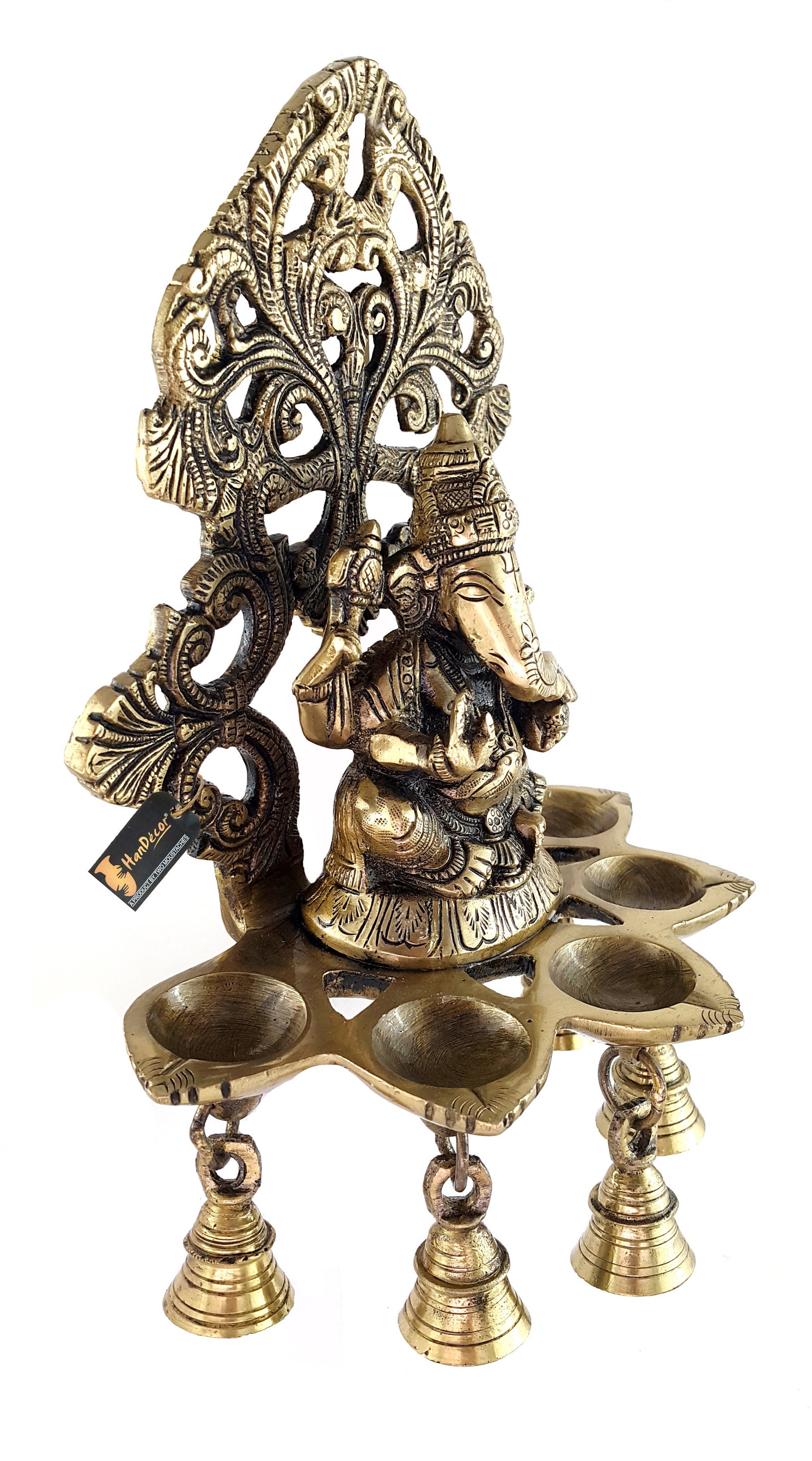 Panchdeep Ganesha Carving Hanging Brass Diya With Bells - Etsy UK