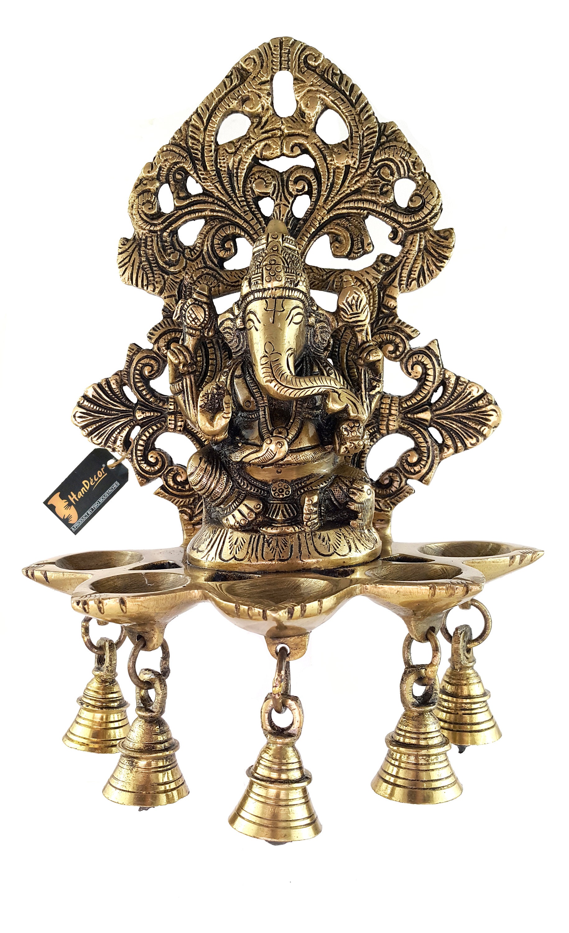 Panchdeep Ganesha Carving Hanging Brass Diya With Bells - Etsy UK