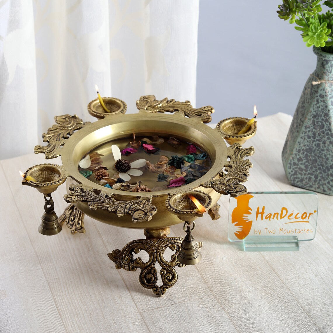 Peacock Design Brass Urli With Four Diyas Urli Decor Brass - Etsy