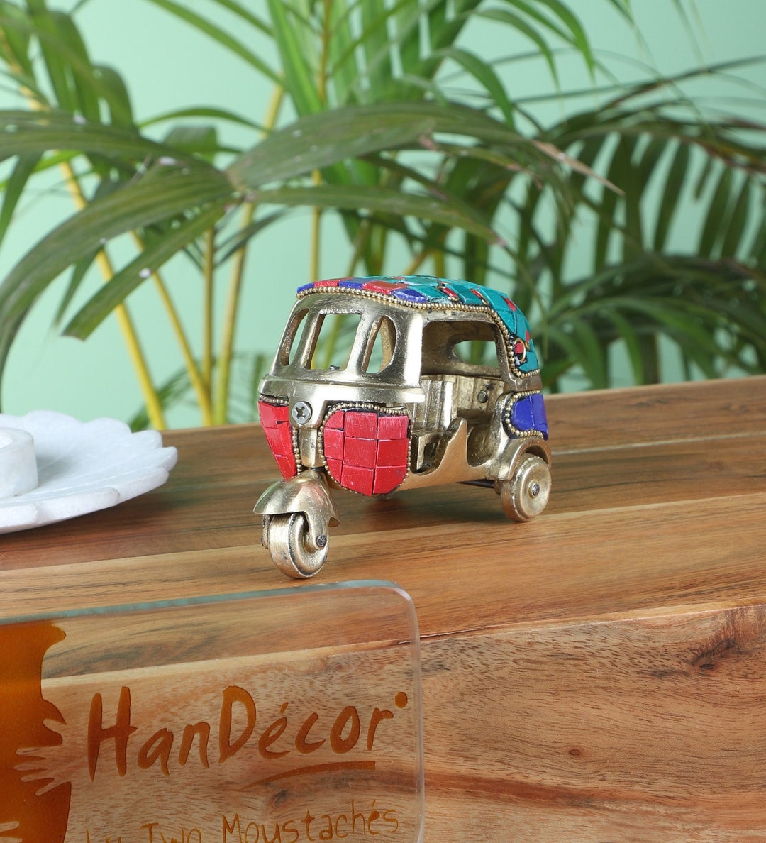Gemstone Work Vintage Style Auto Rickshaw Miniature Brass Decor ...