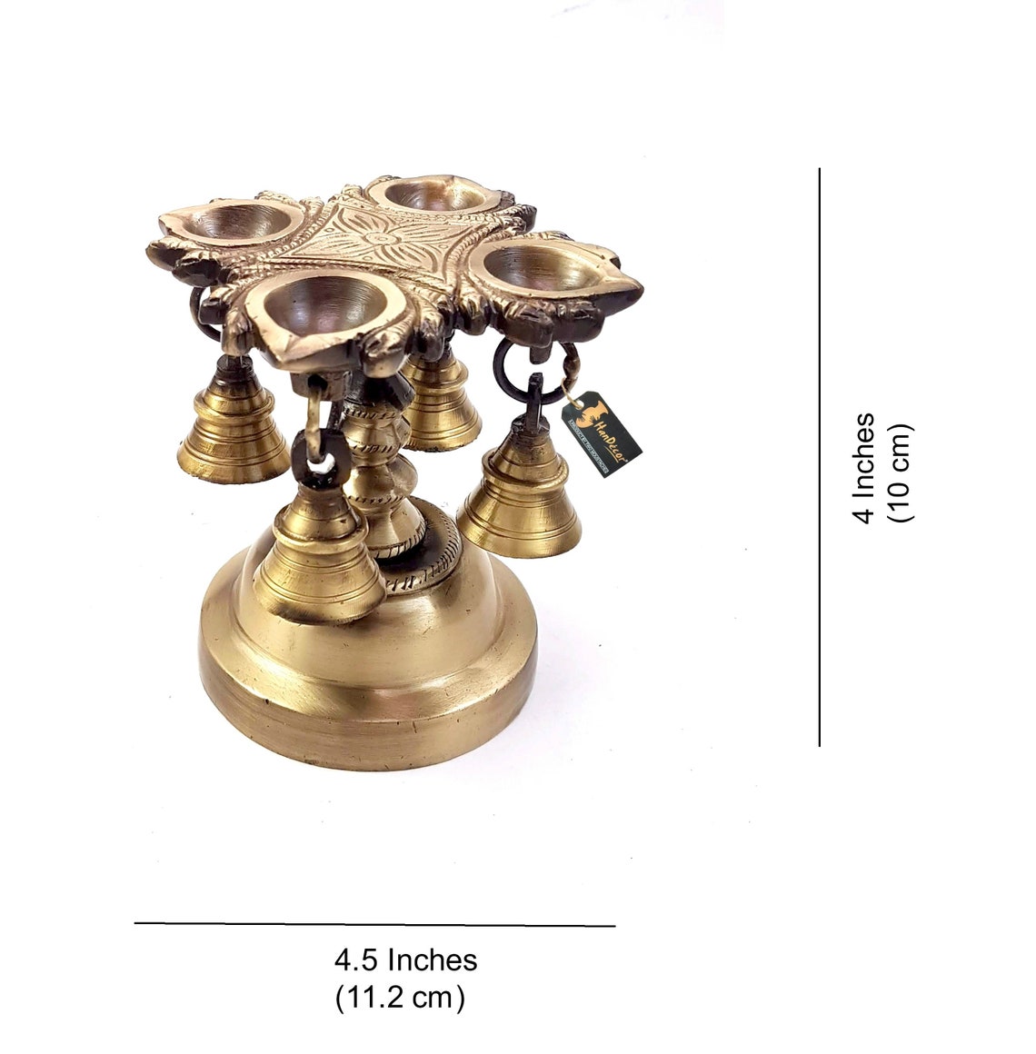 Brass Handmade Diya 4 Oil Wick Brass Diya With Bells Oil - Etsy