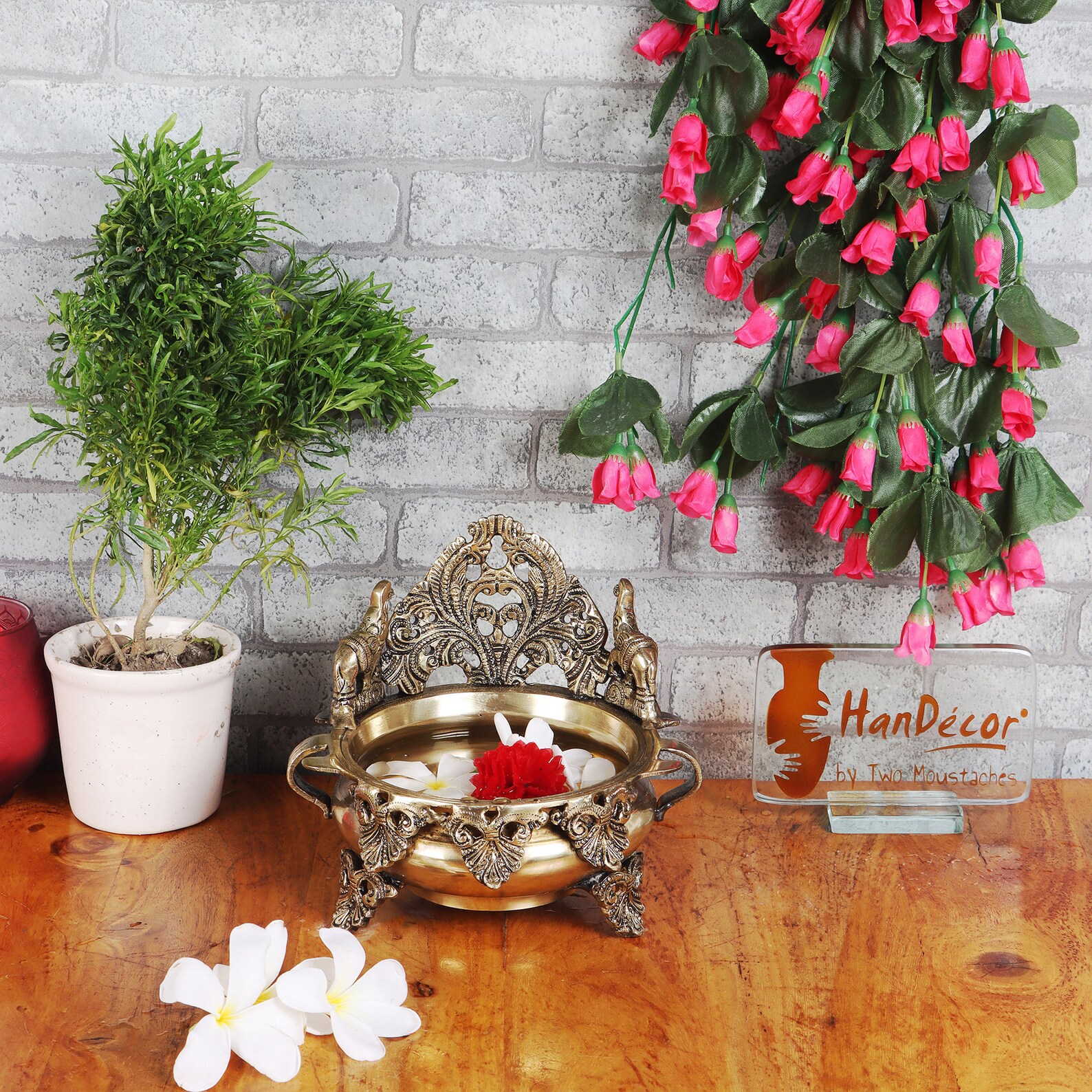 Ethnic Brass 7 Inches Decor Urli Showpiece on Carved Legs - Etsy