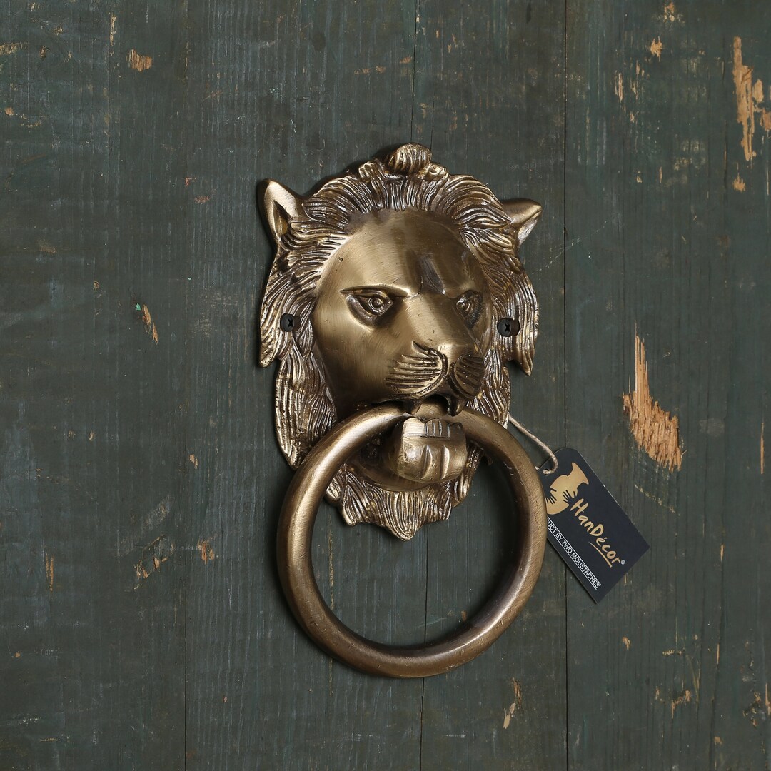 Brass Lion Design Door Knocker With Ring Antique Brass Finish, Door ...