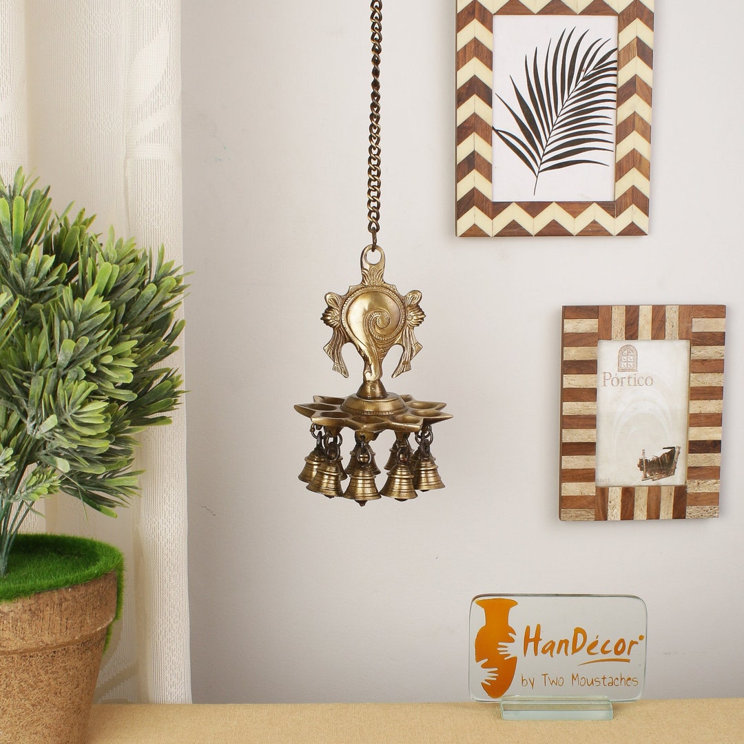 Brass Shankh Design 9 Oil Wick Hanging Diya Brass Indian Diya - Etsy