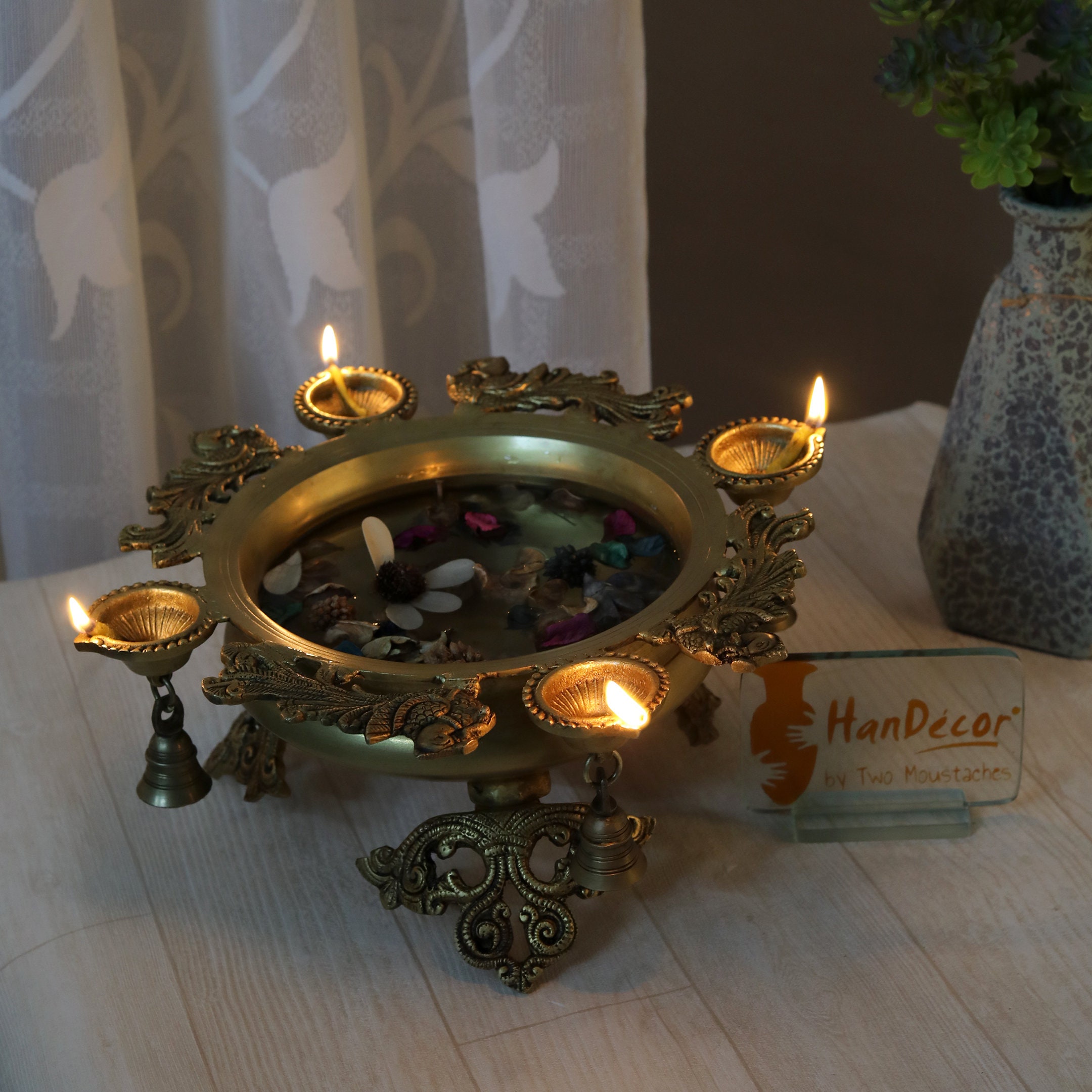 Peacock Design Brass Urli With Four Diyas Urli Decor Brass - Etsy