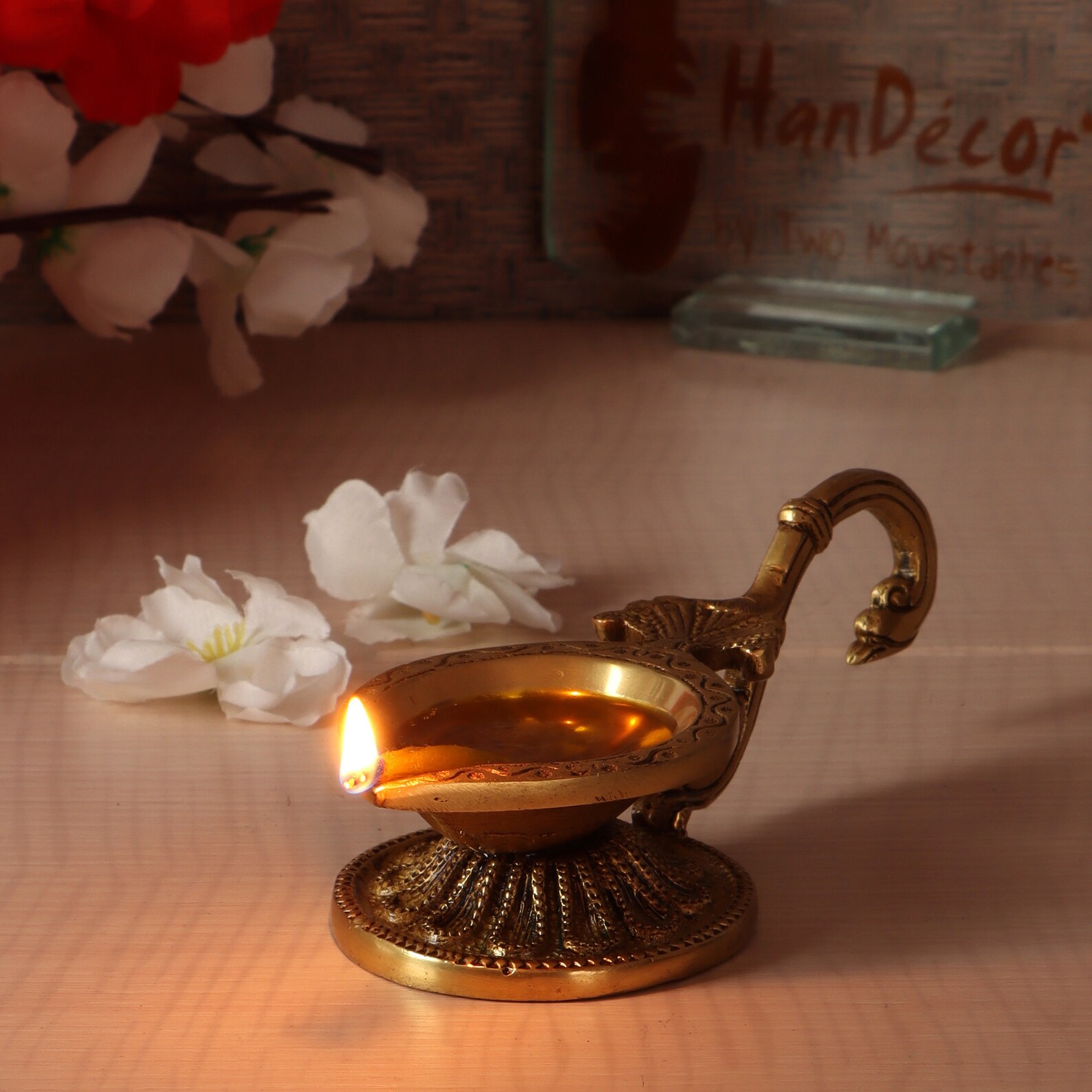 Ethnic Handcarved Brass Diya With Curved Handle Brass Indian - Etsy