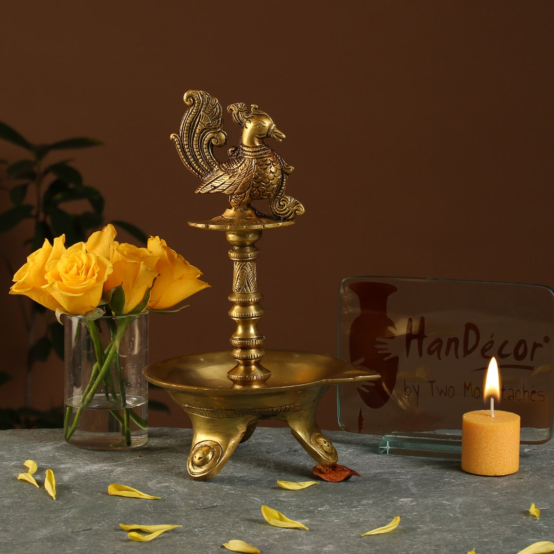 Brass Peacock Design Oil Diya With Base for Home Decor - Etsy