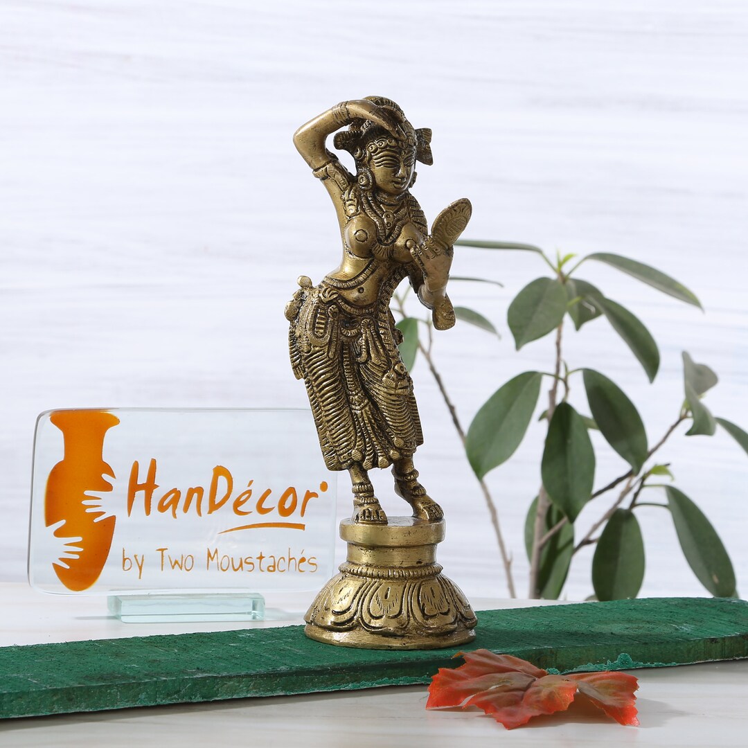 Brass Lady With Mirror Showpiece Brass Home Decor Statue - Etsy Hong Kong