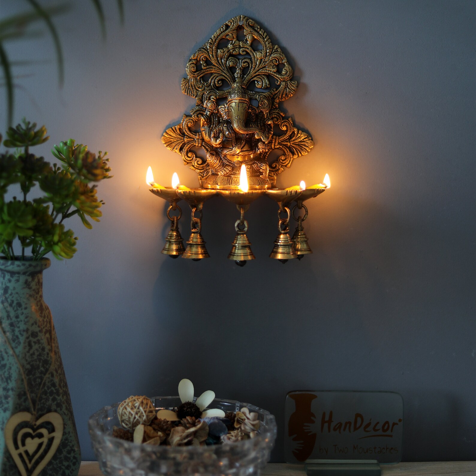 Panchdeep Ganesha Carving Hanging Brass Diya With Bells - Etsy UK