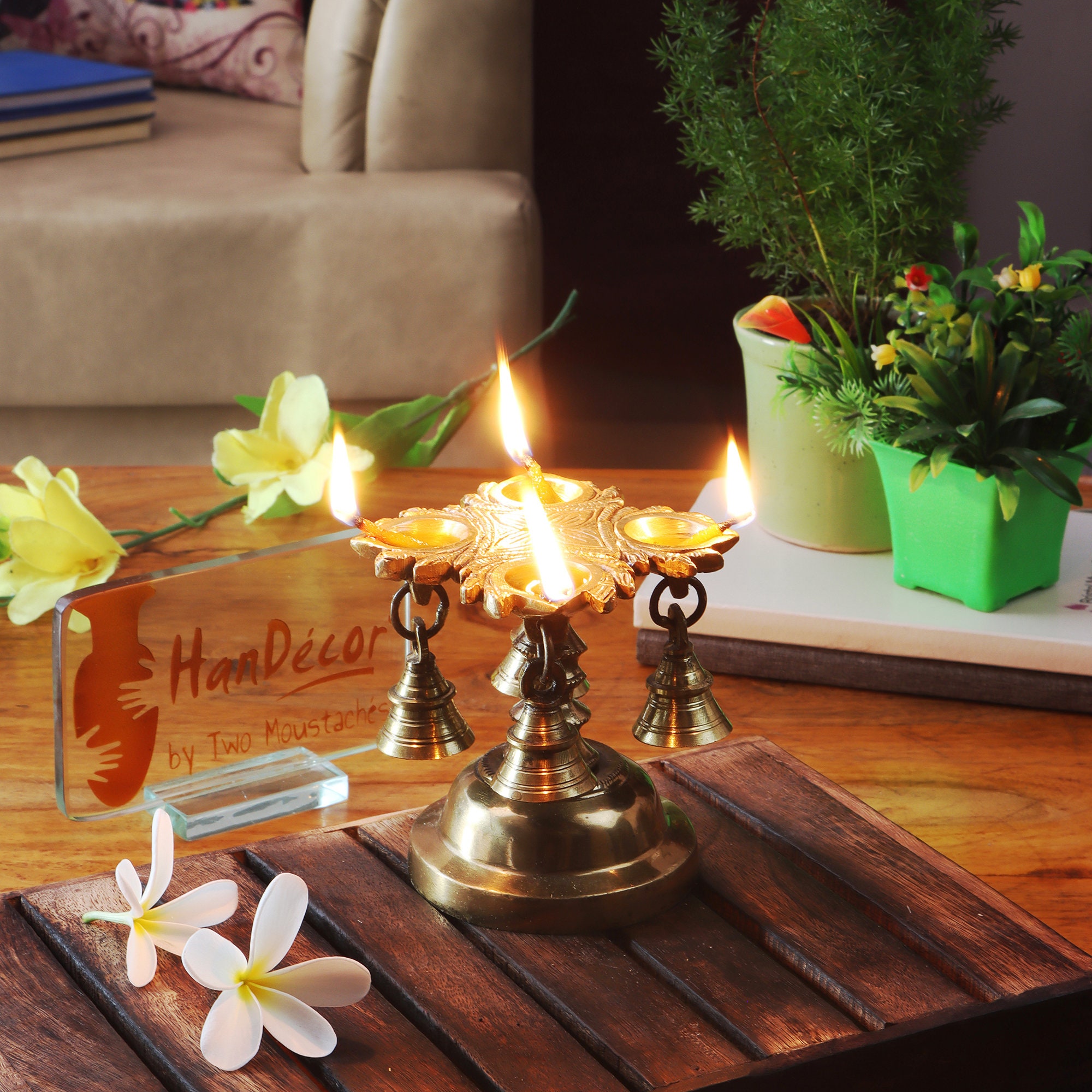 Brass Handmade Diya 4 Oil Wick Brass Diya With Bells Oil - Etsy