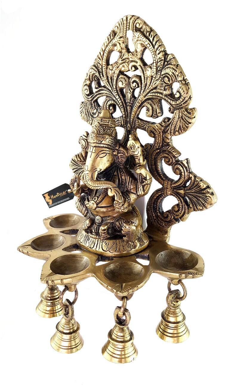 Panchdeep Ganesha Carving Hanging Brass Diya With Bells - Etsy UK